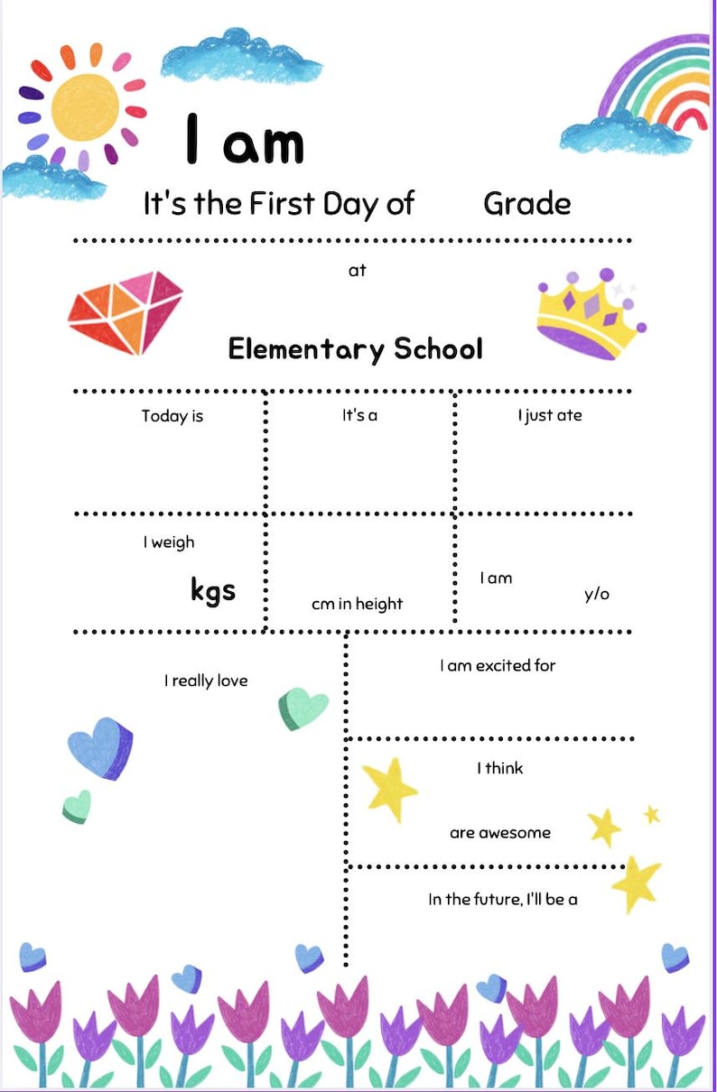 First Day of School Worksheet - Etsy