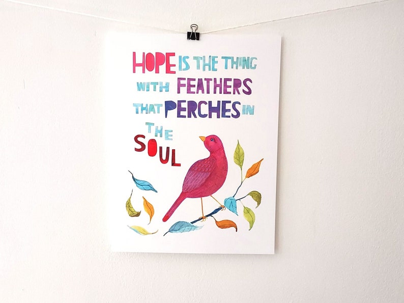Emily Dickinson Hope is the Thing With Feathers Art Print, Poetry Wall ...