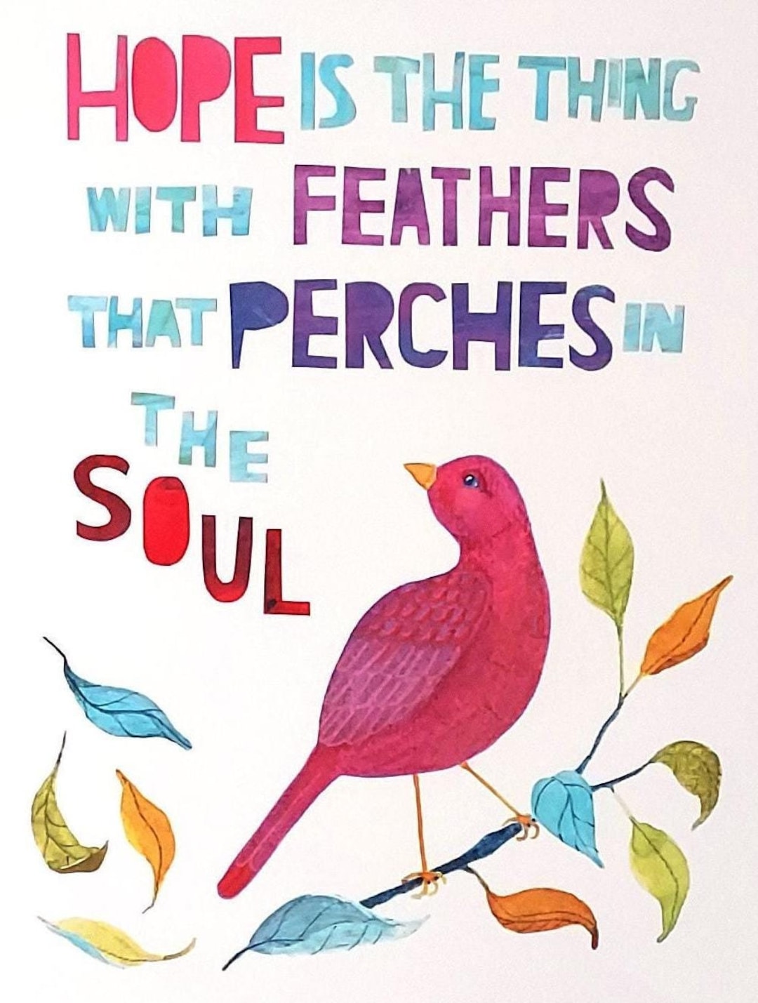 Emily Dickinson Hope is the Thing With Feathers Art Print, Poetry Wall ...
