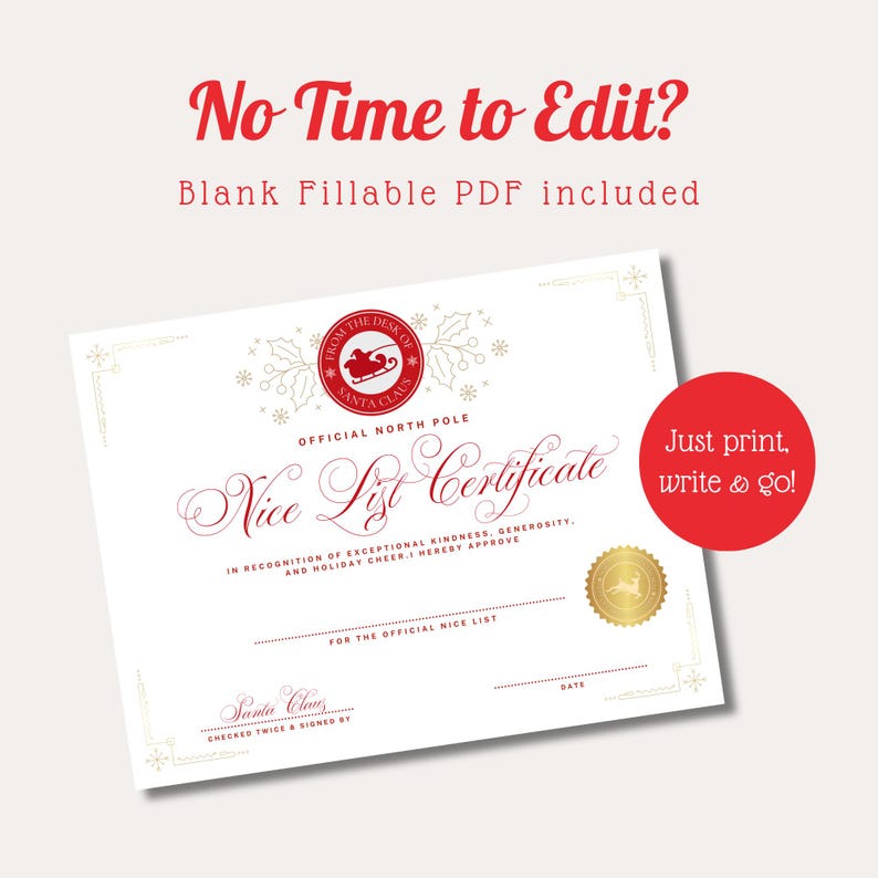 Editable Nice List Certificate | Personalized Good Behavior Certificate ...