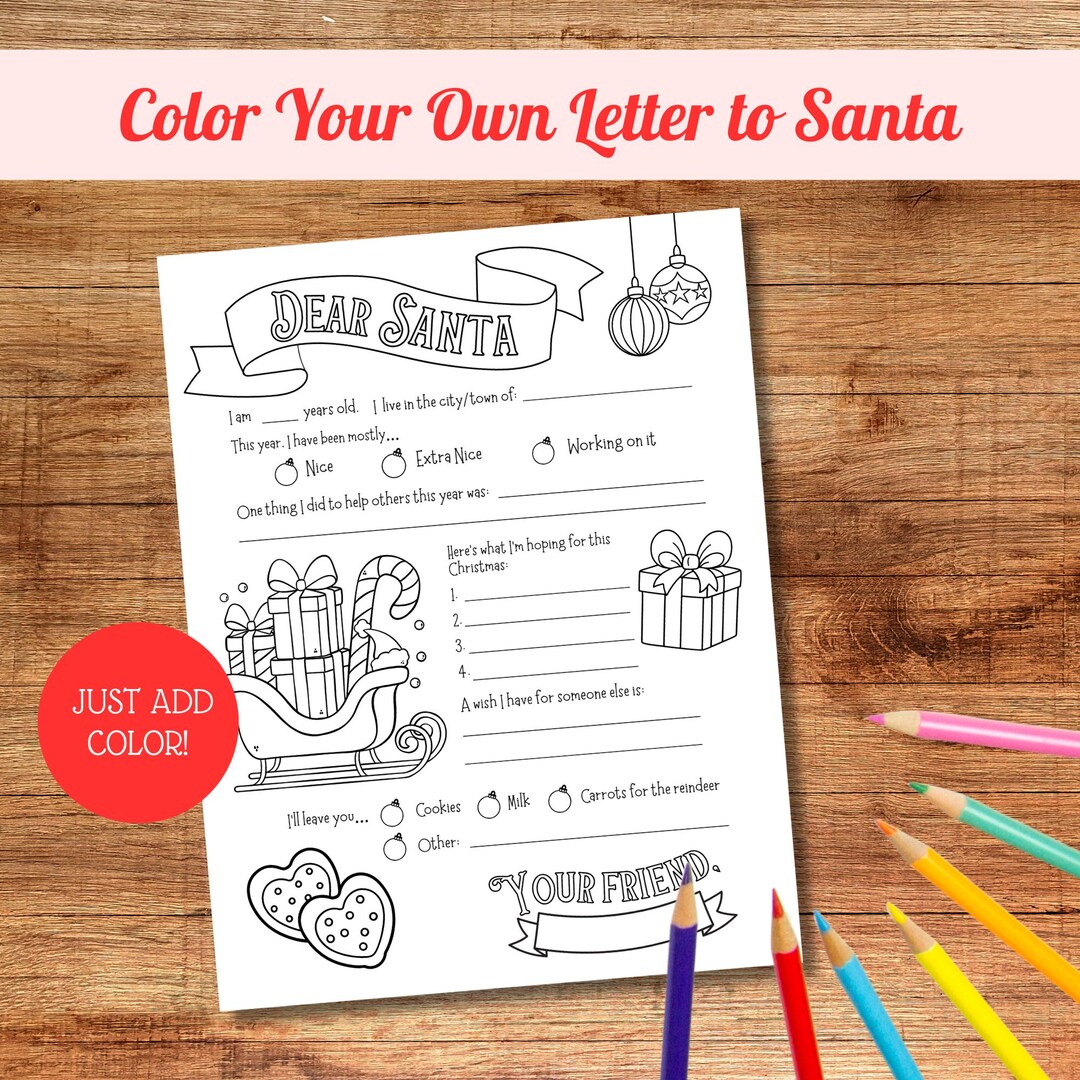 Letter to Santa Coloring Page | Christmas Coloring Santa Letter | Kids ...