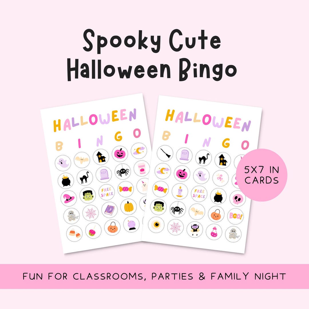 Halloween Bingo Party Game for Kids | Spooky Cute Pastel Bingo Cards ...
