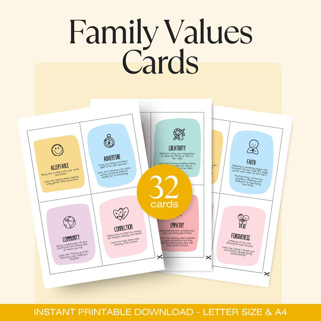 Family Values Cards | 32 Printable Flashcards Family Meeting Activity ...