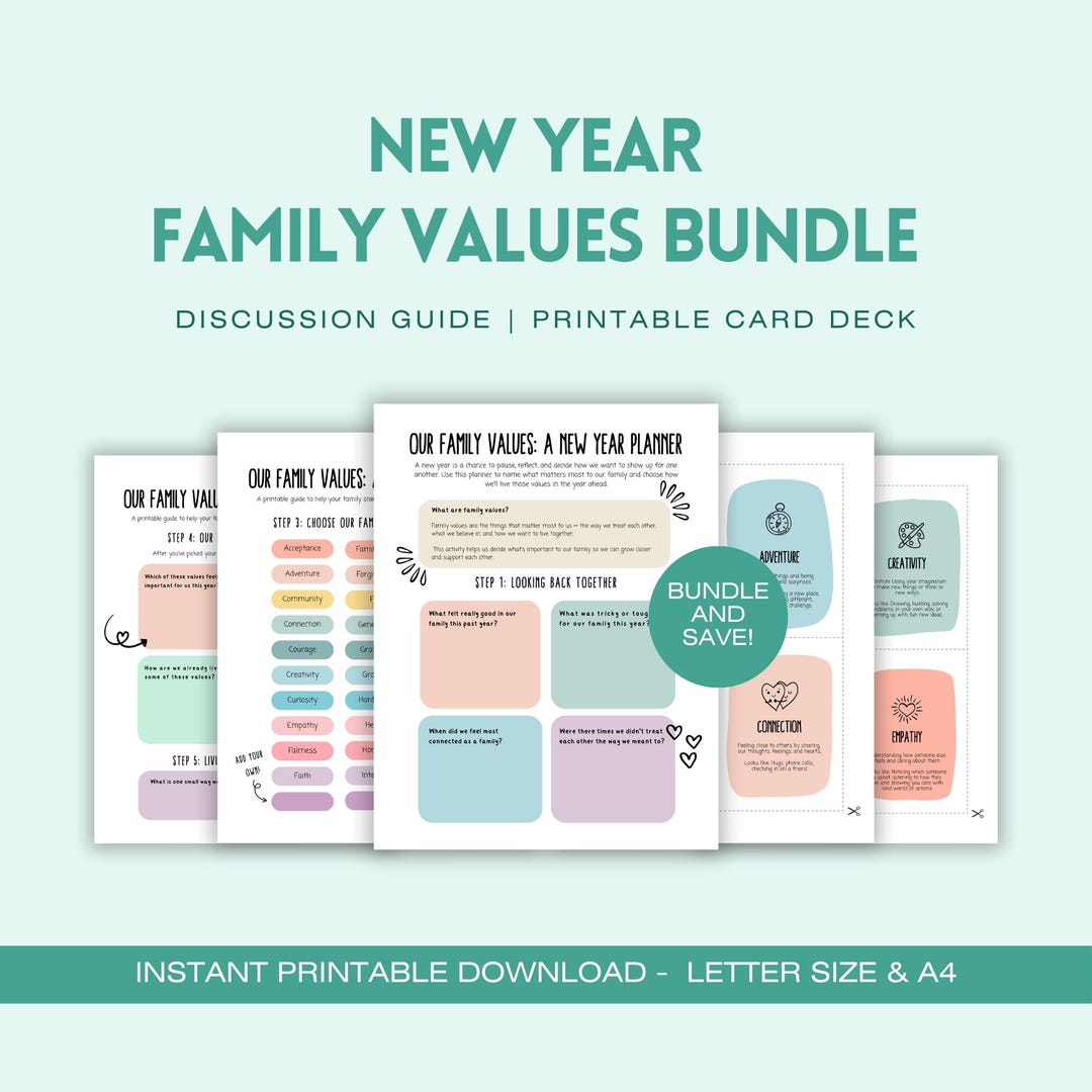 New Year Family Values Bundle | Printable Card Deck + Family Meeting ...