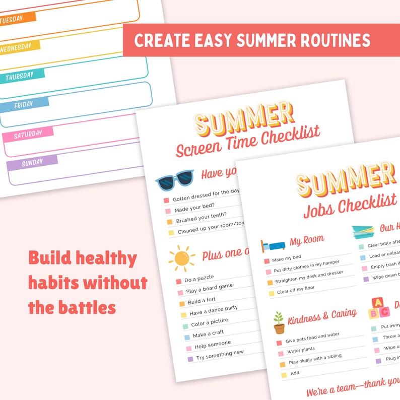 Editable Kids Summer Planner | Screen Time Rules | Summer Schedule ...