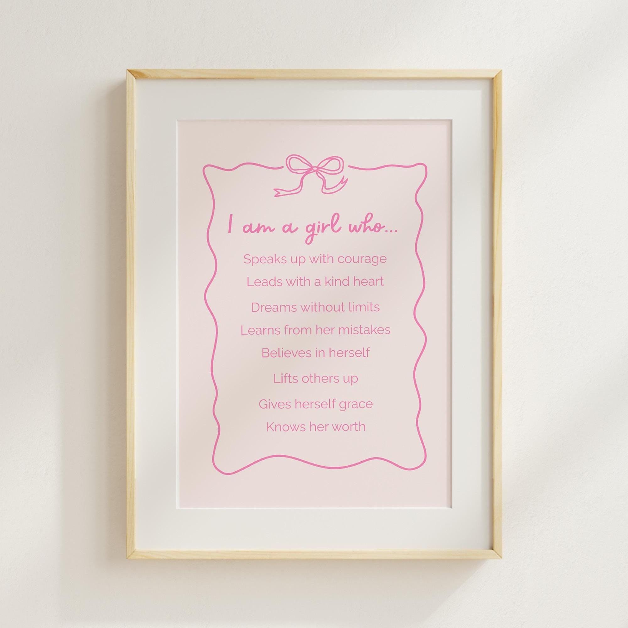 Girl Affirmations Print Pink Bow Coquette Digital Wall Art for Girls ...
