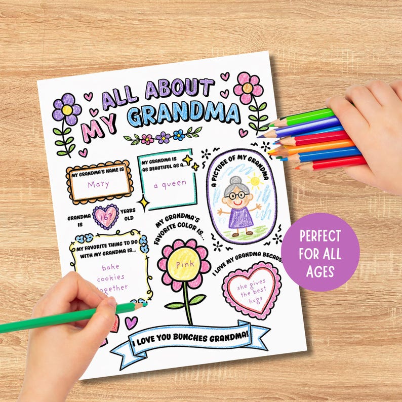 All About Grandma Mother's Day Activity Printable | Grandma Coloring ...