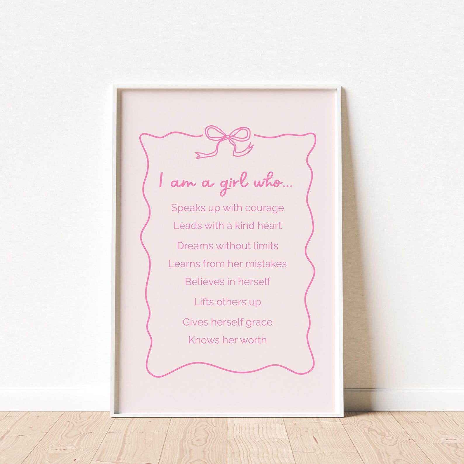 Girl Affirmations Print Pink Bow Coquette Digital Wall Art for Girls ...