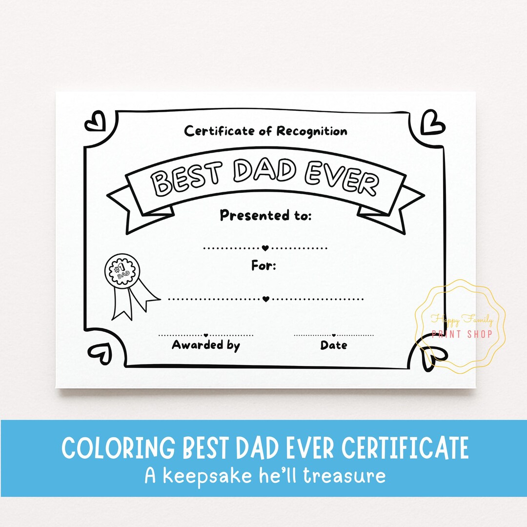 Father's Day Award Certificate for Dad | Printable Best Dad Ever Award ...