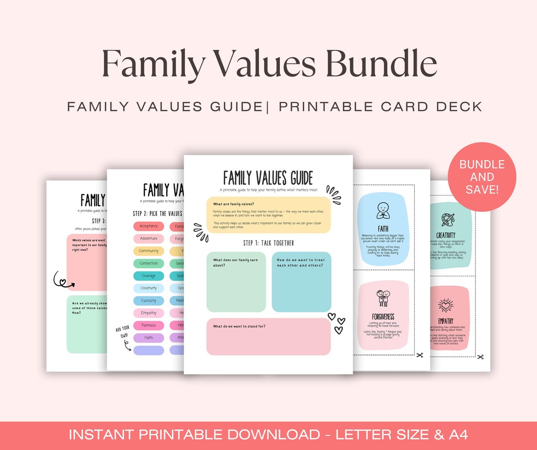 Family Values Bundle Printable Card Deck + Family Meeting Guide Family ...