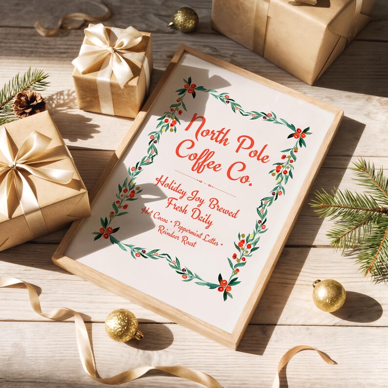 Vintage Christmas Coffee Bar Decor Printable | North Pole Coffee Co ...
