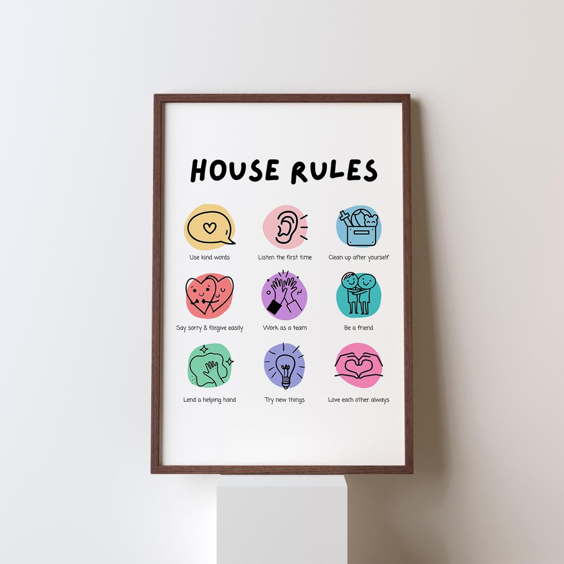 House Rules for Kids Family Wall Art Fun Doodle Artwork Positive Family ...
