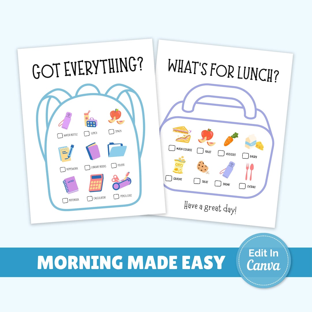 Editable Morning Routine Bundle Checklist for Kids | Backpack Checklist ...