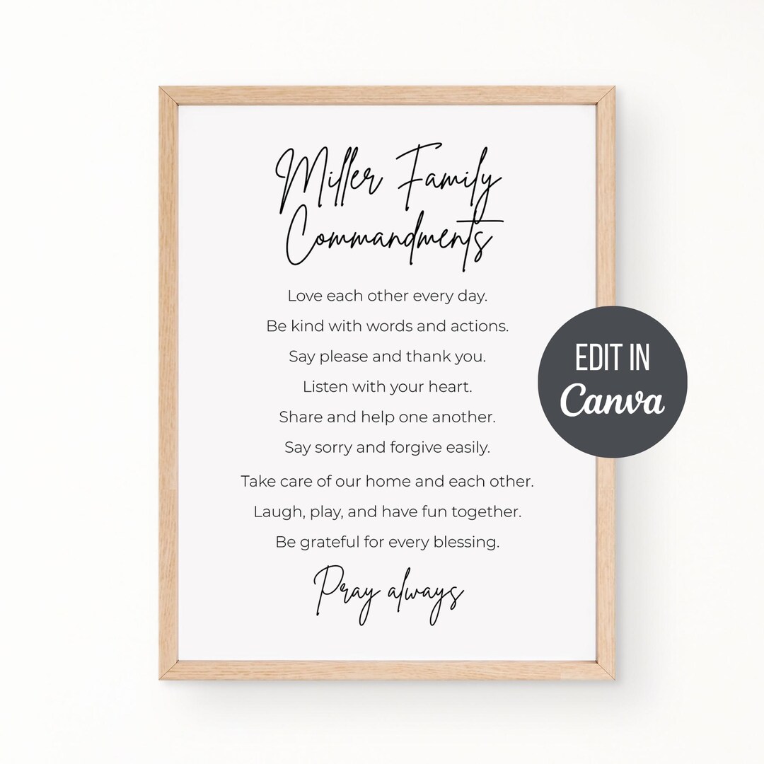 Personalized Family Commandments Printable | Christian Values Family ...