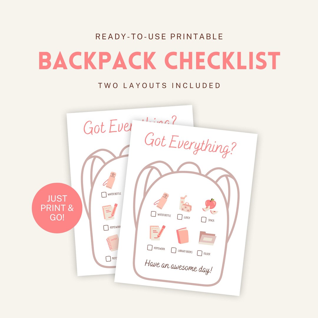 Neutral Backpack Checklist Kids Printable | Kids Morning Routine Chart ...