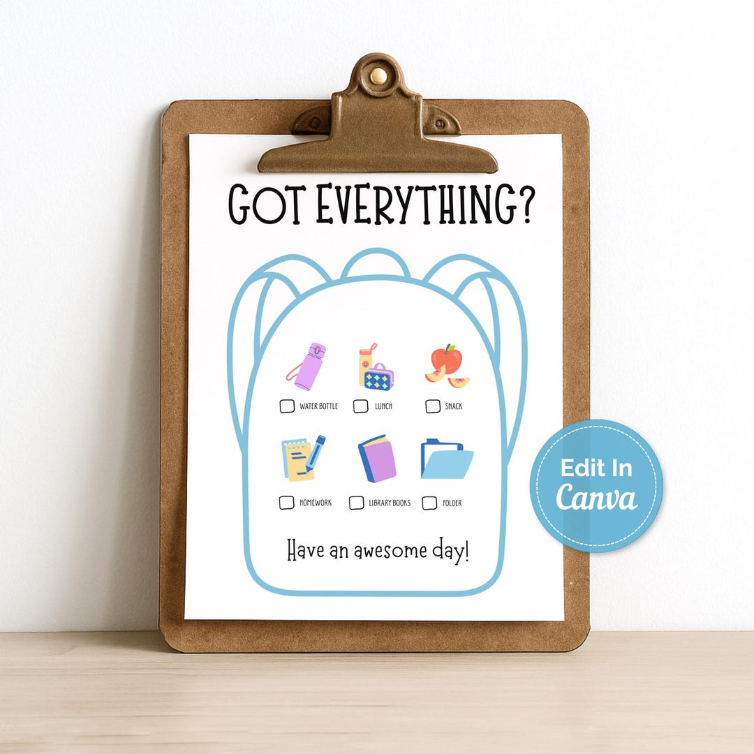 Editable Backpack Checklist for Kids | Morning Routine Chart | Kids ...