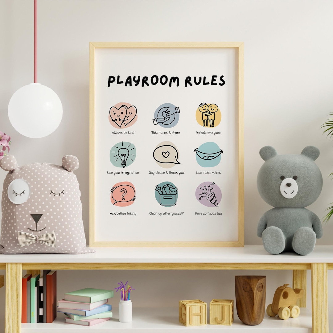 Neutral Playroom Rules Sign for Kids | Calm Playroom Decor | Positive ...