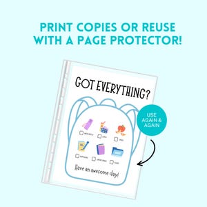 Kids Backpack Checklist Ready-to-print Back to School Kindergarten ...