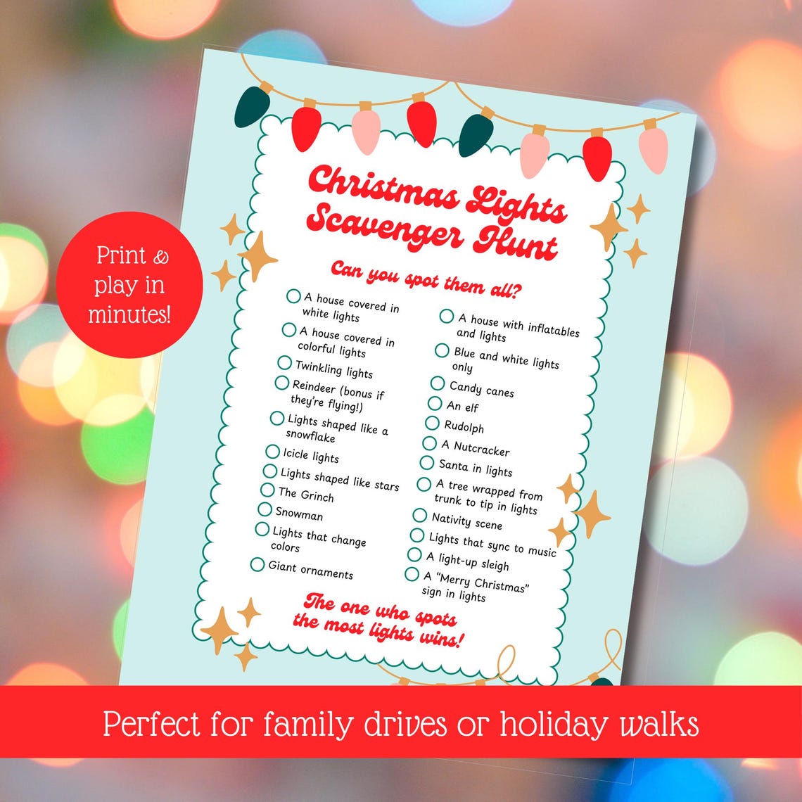 Christmas Lights Hunt Game Printable | Holiday Lights Scavenger Hunt ...