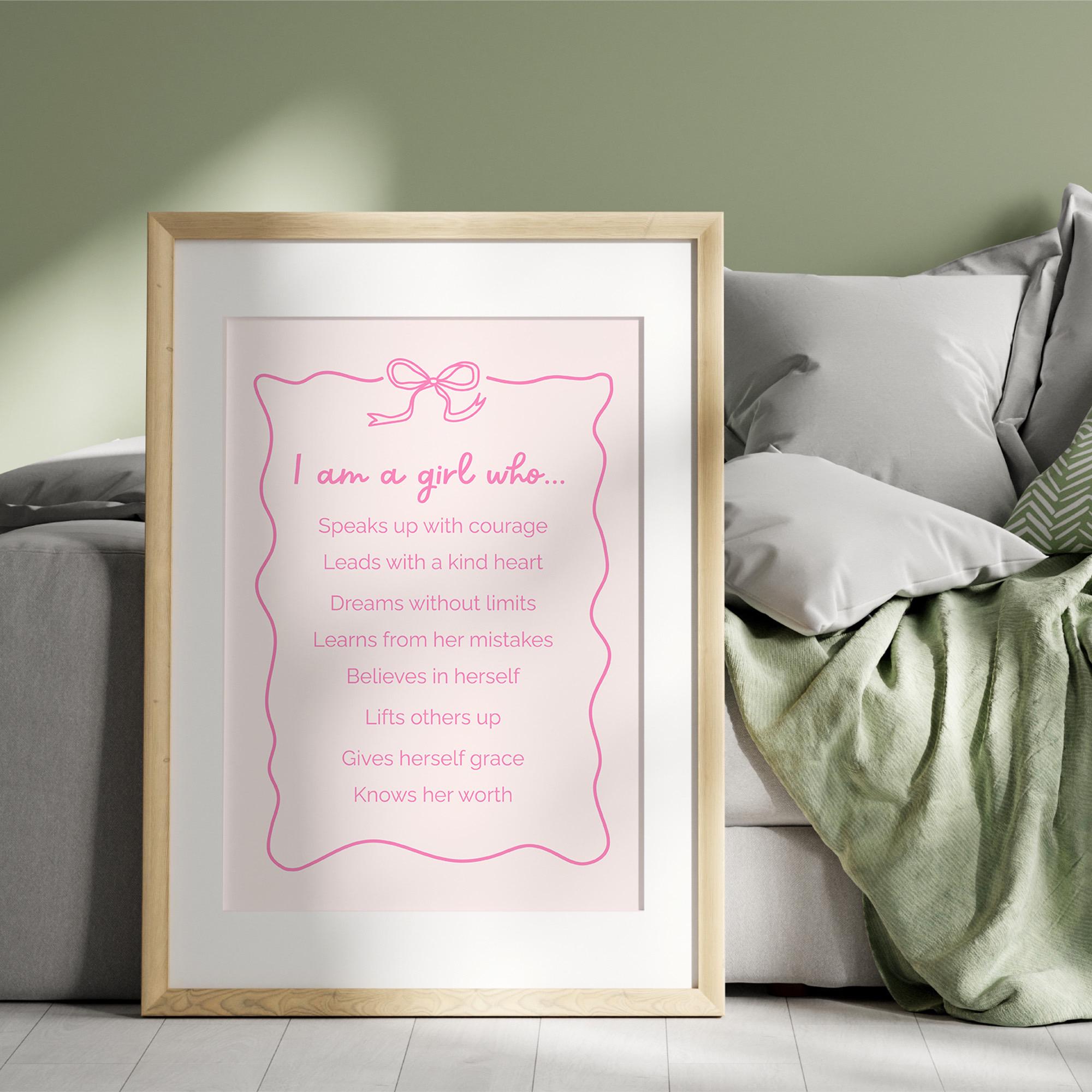 Girl Affirmations Print Pink Bow Coquette Digital Wall Art for Girls ...
