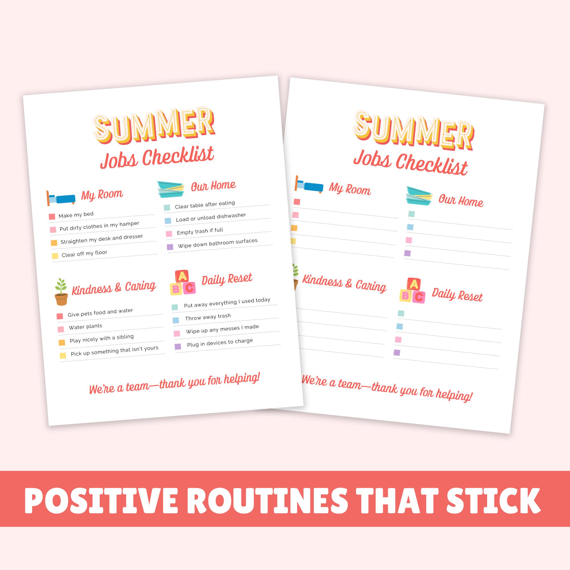 Editable Summer Jobs Checklist | Kids Daily Responsibilities Chart ...