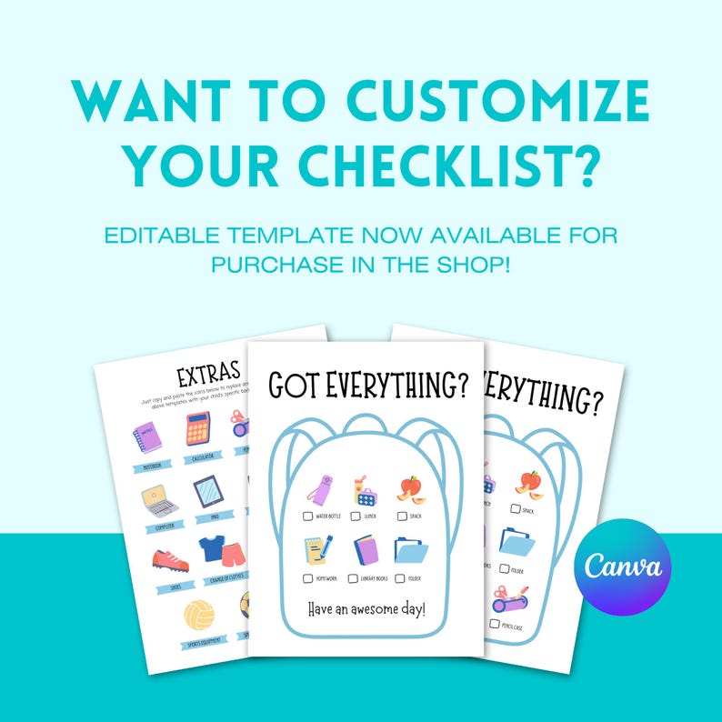 Kids Backpack Checklist Ready-to-print Back to School Kindergarten ...