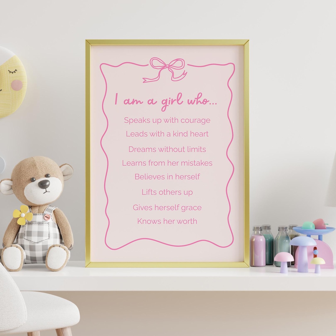 Girl Affirmations Print Pink Bow Coquette Digital Wall Art for Girls ...