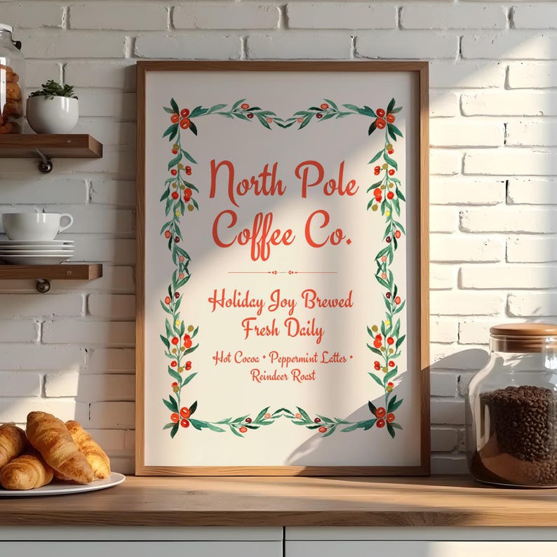 Vintage Christmas Coffee Bar Decor Printable | North Pole Coffee Co ...