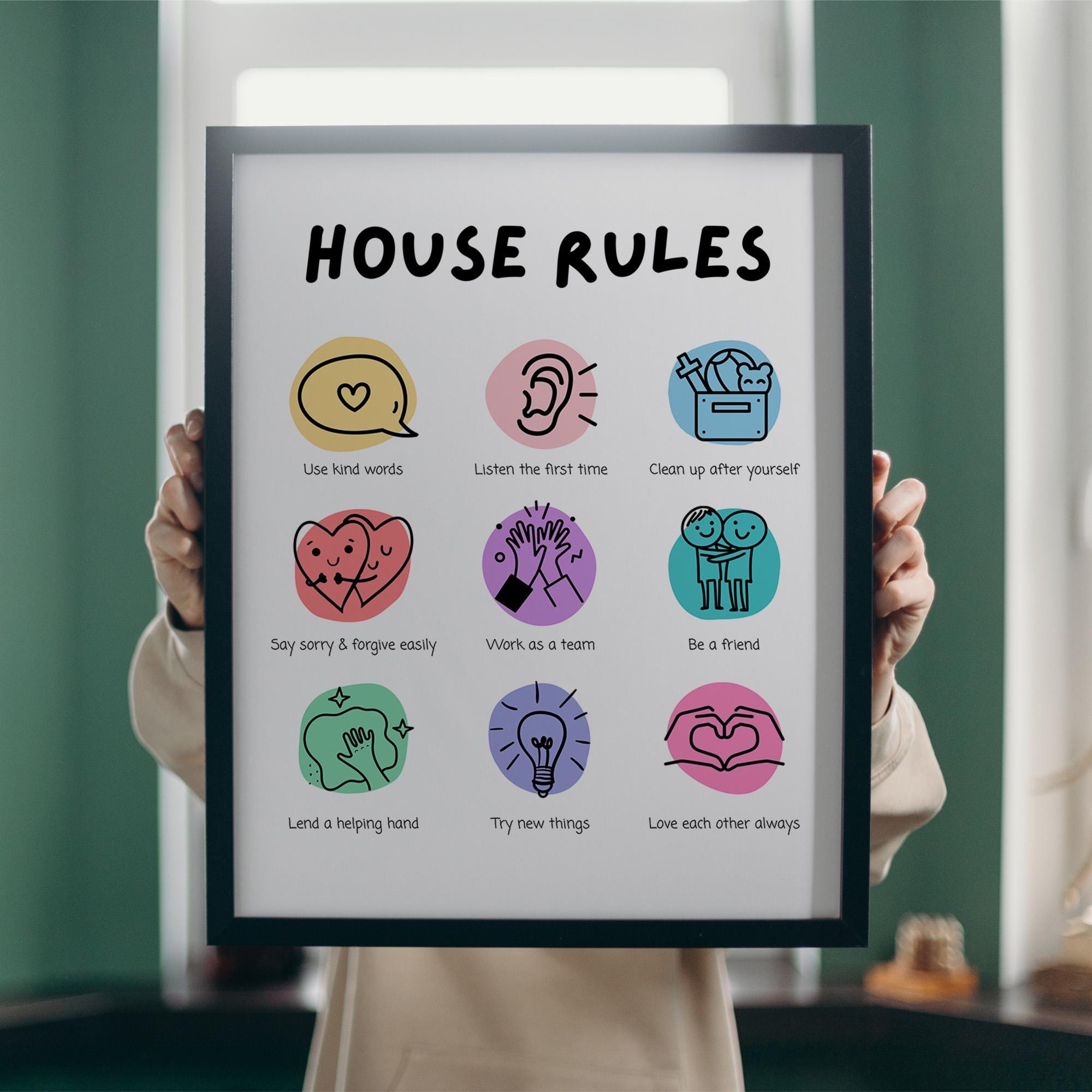 House Rules for Kids Family Wall Art Fun Doodle Artwork Positive Family ...
