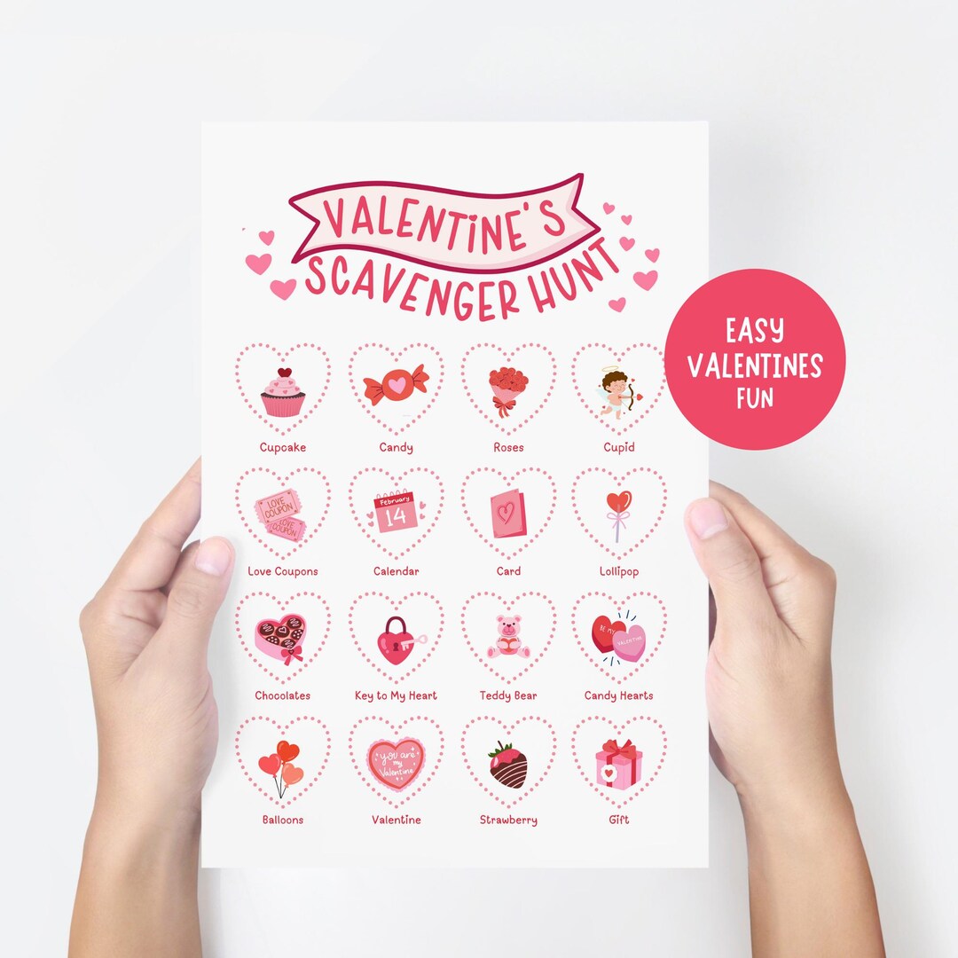 Valentines Scavenger Hunt for Kids | Valentines Day Hunt | Valentines ...