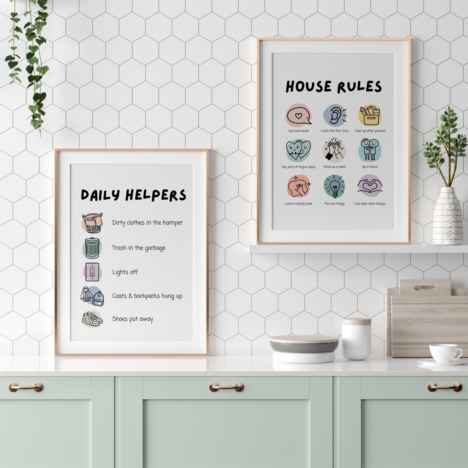 Daily Helpers and House Rules for Kids Bundle Family Wall Art ...