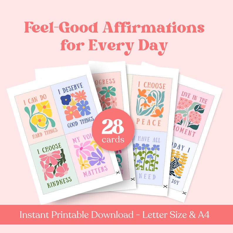 Dopamine Decor Affirmation Cards Printable | Modern Botanical Folk Art ...