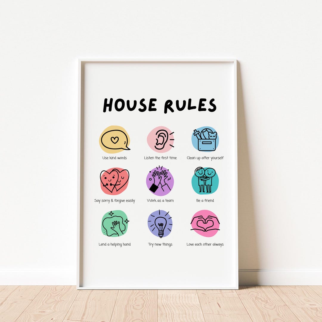 House Rules for Kids Family Wall Art Fun Doodle Artwork Positive Family ...