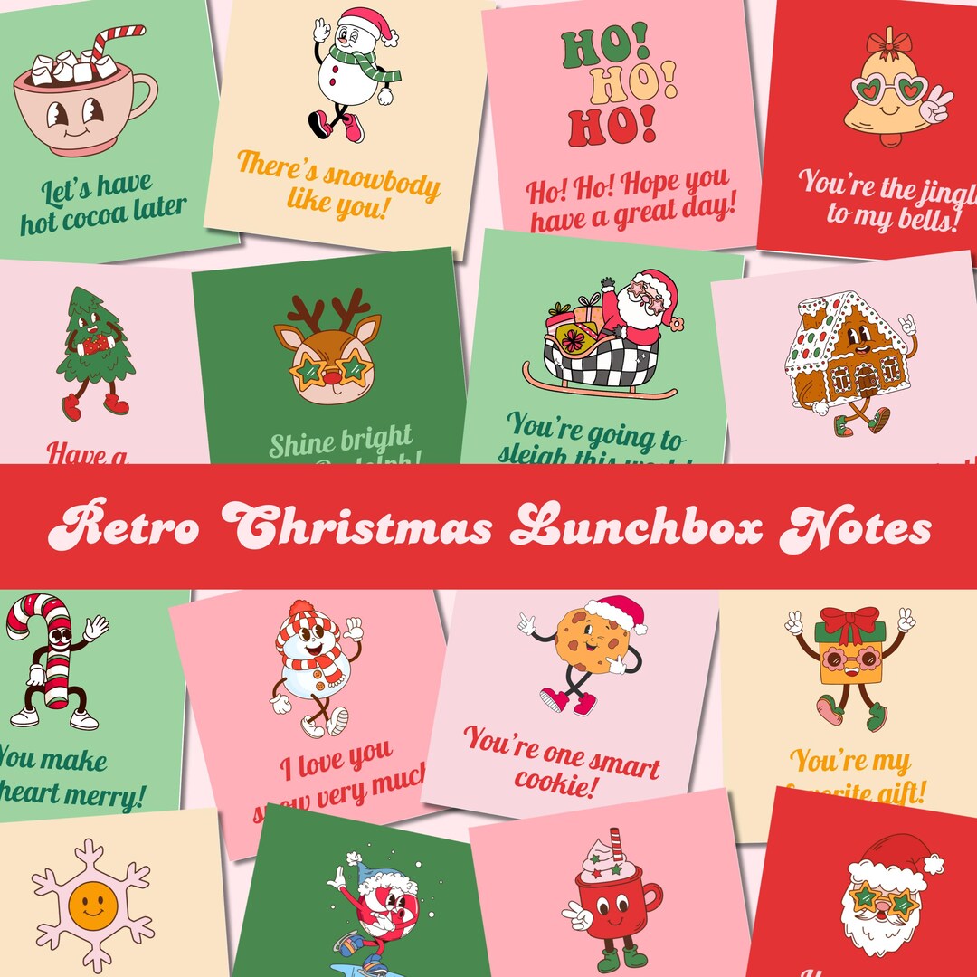 Retro Christmas Lunchbox Notes for Kids | Holiday Kids Lunch Notes ...