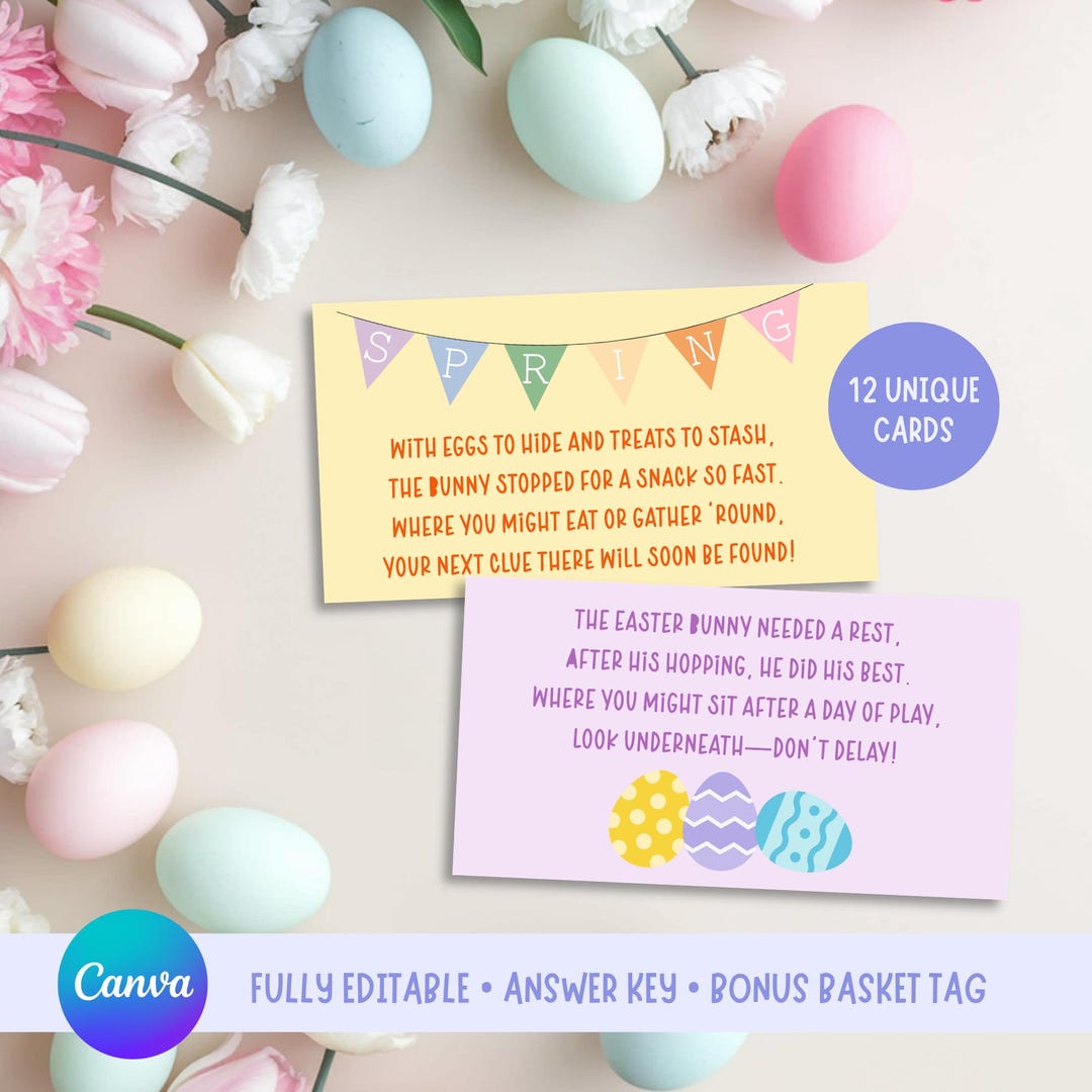 Editable Easter Scavenger Hunt | Easter Basket Tag Bunny Note | Spring ...