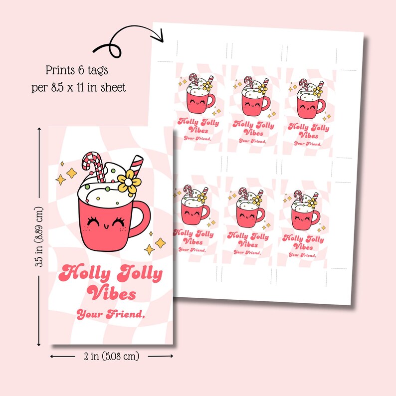 Retro Christmas Gift Tag Printable | Holly Jolly Vibes Hot Cocoa Gift ...