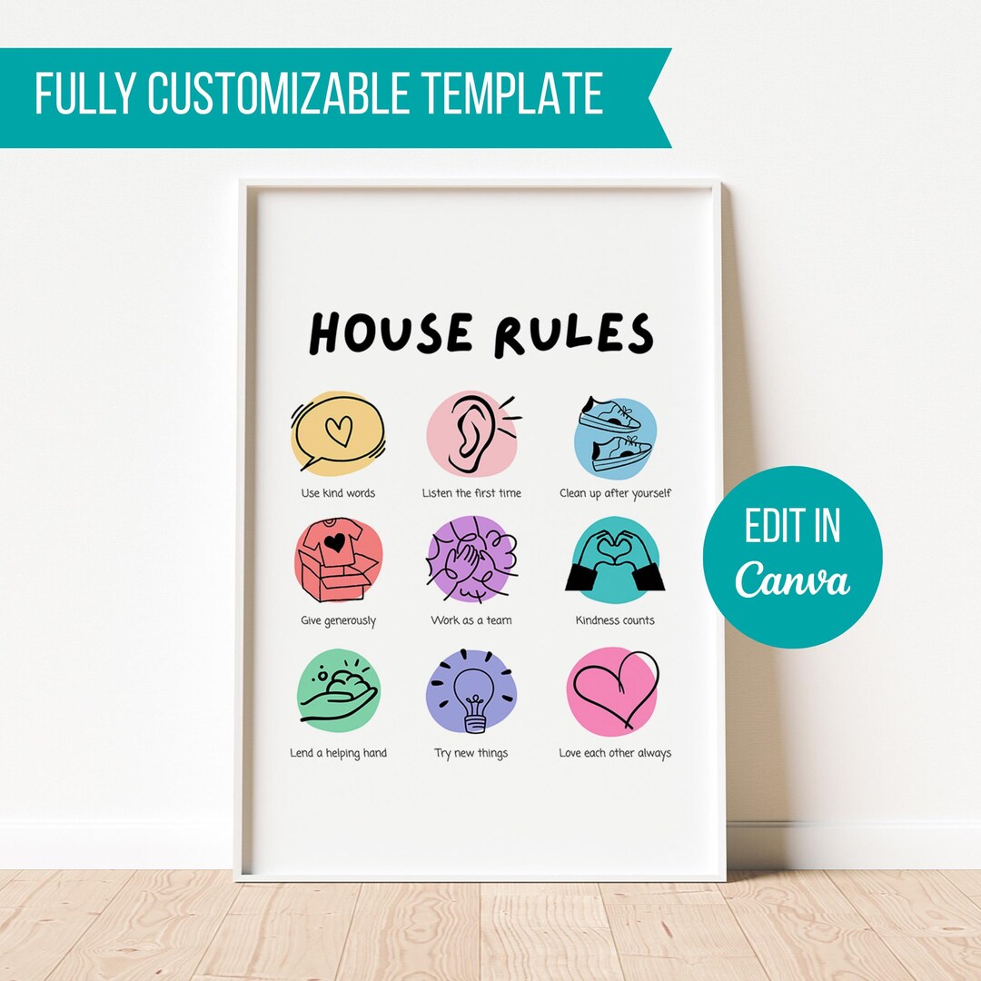 Editable House Rules for Kids Canva Template | Printable Family Rules ...