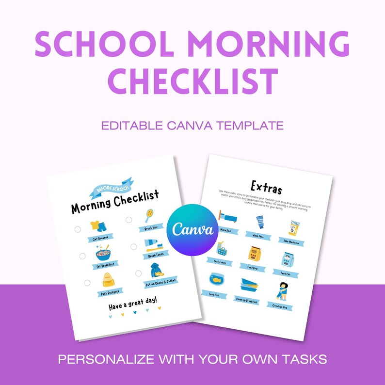 Editable School Morning Routine Checklist | Kids Morning Checklist ...