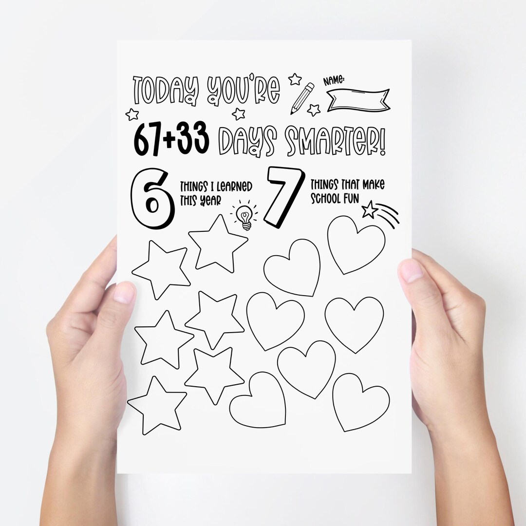 6-7 100th Day of School Coloring Page | 100 Days Smarter 67 Kids ...