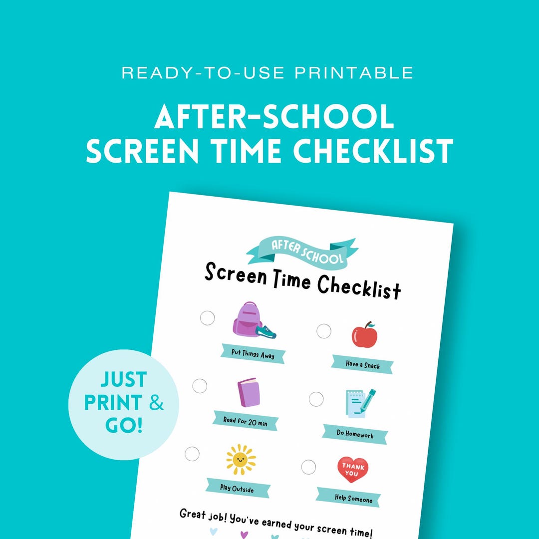 Printable Kids Screen Time Checklist | Kids After School Checklist ...