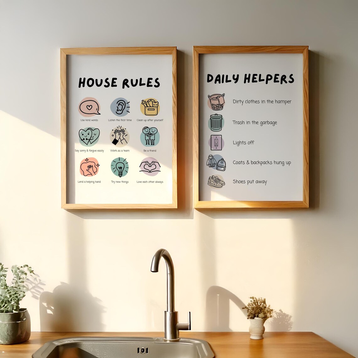 Daily Helpers and House Rules for Kids Bundle Family Wall Art ...