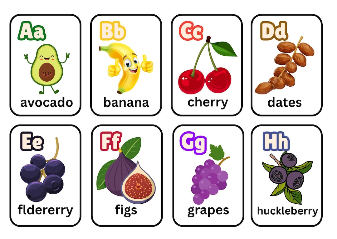 ABC Fruits & Vegetables Flashcards: Printable Alphabet Learning (A-Z ...
