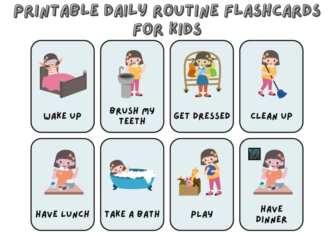 Printable Daily Routine Flashcards for Kids, Morning & Evening ...