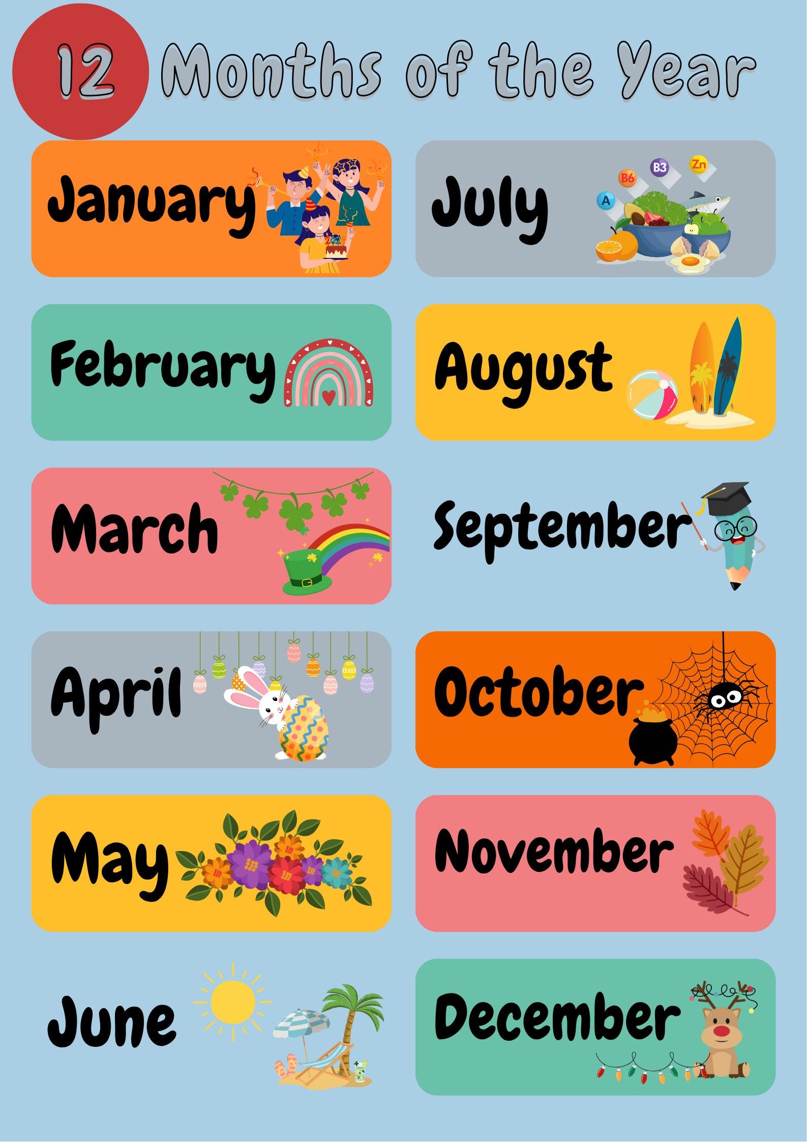 Months of the Year Poster: Colorful Classroom Wall Art (printable ...