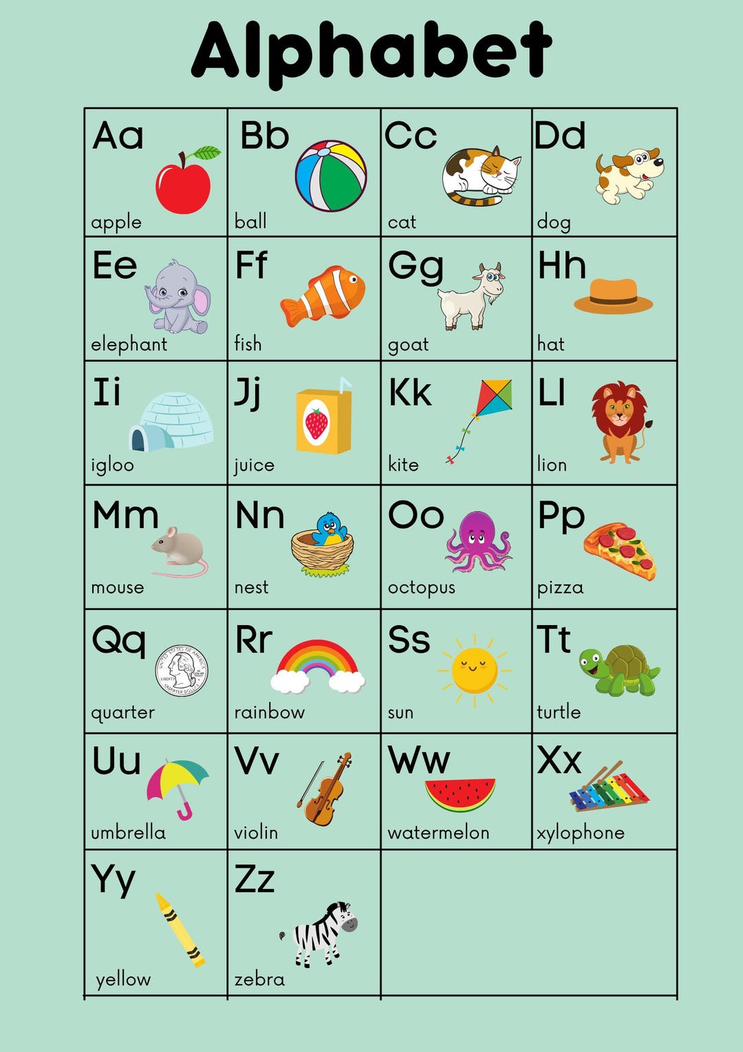 Printable Alphabet Chart: A-Z Educational Poster for Kids (PDF Download ...