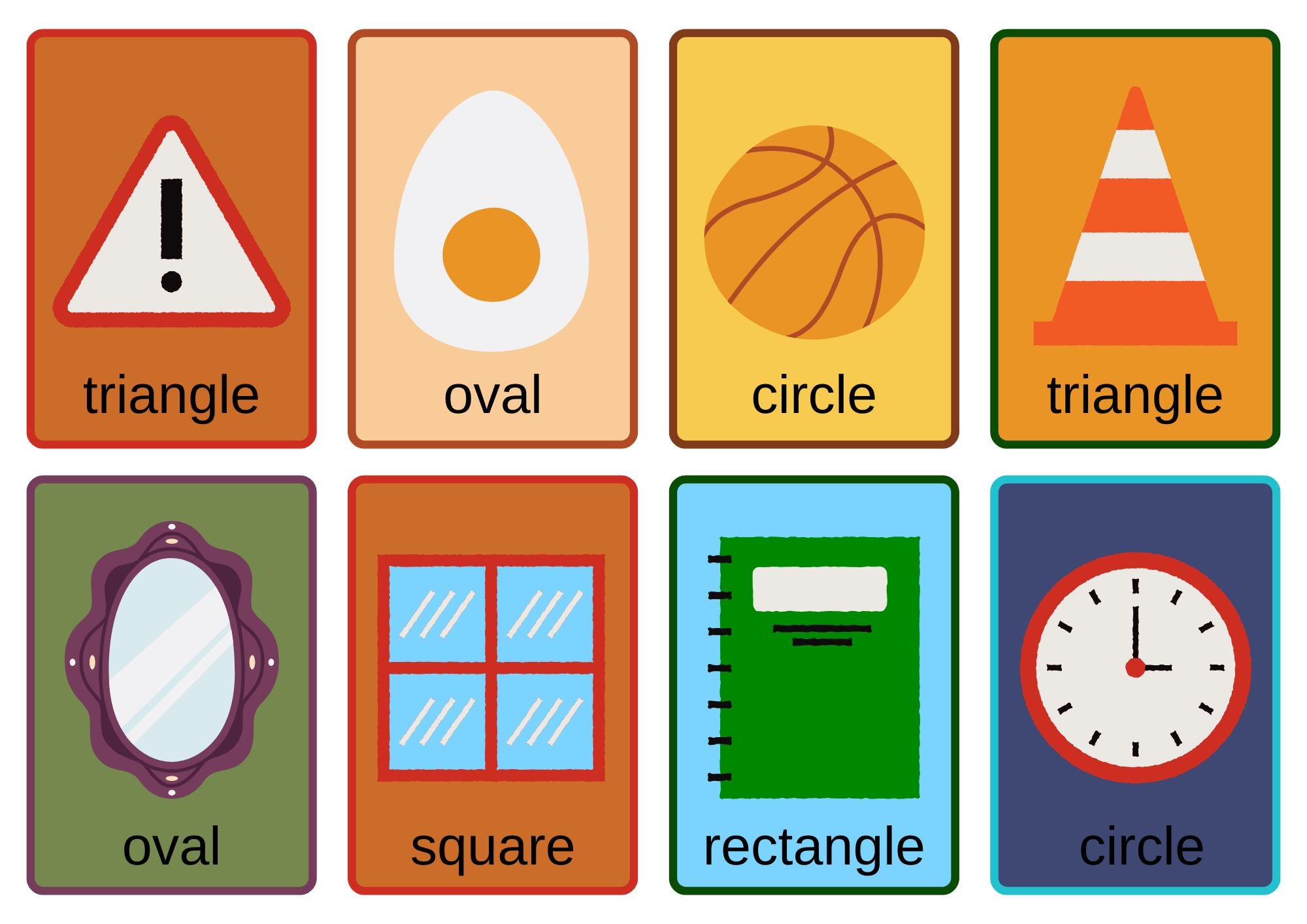 Colorful Shapes Flashcards for Kids – Circle, Square, Triangle, Oval ...