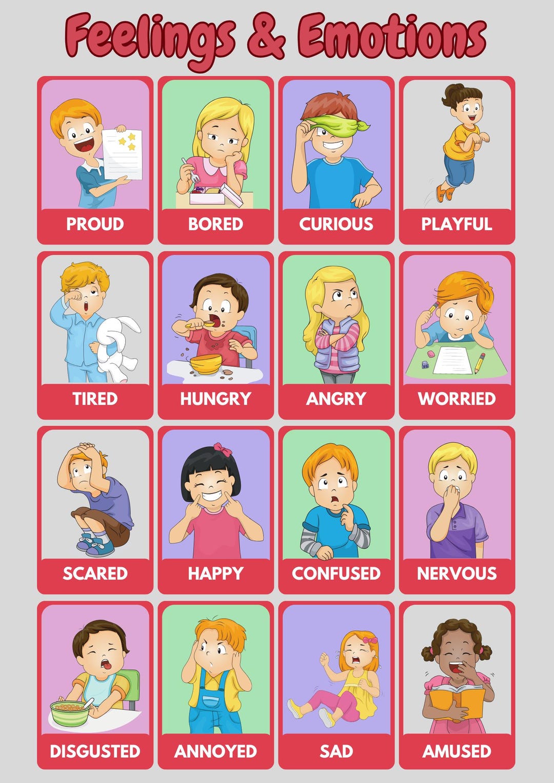 Feelings and Emotions Chart: Colorful Kids' Learning Poster - Etsy