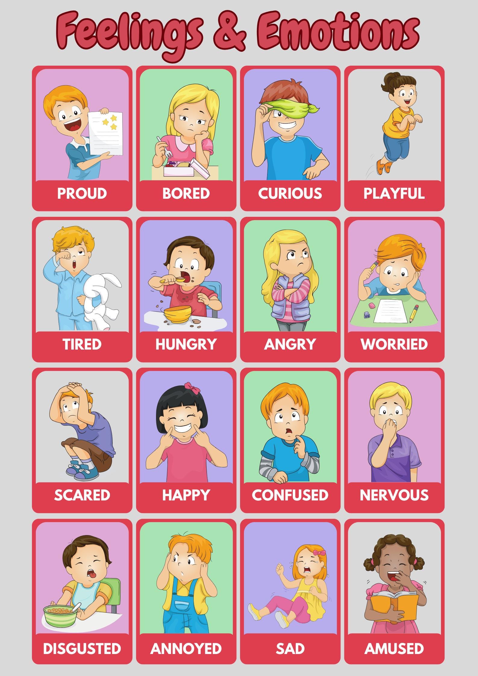 Feelings and Emotions Chart: Colorful Kids' Learning Poster - Etsy