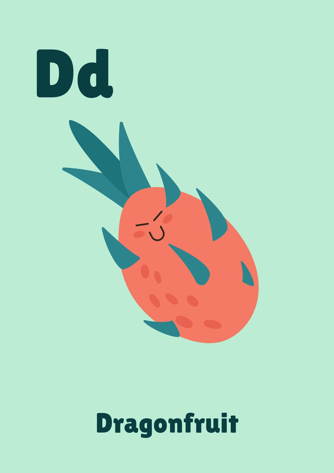 Green Alphabet Chart Poster: A-Z Animal & Fruit Flashcards (digital ...