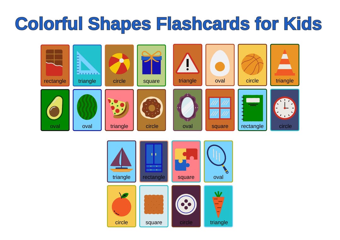 Colorful Shapes Flashcards for Kids – Circle, Square, Triangle, Oval ...